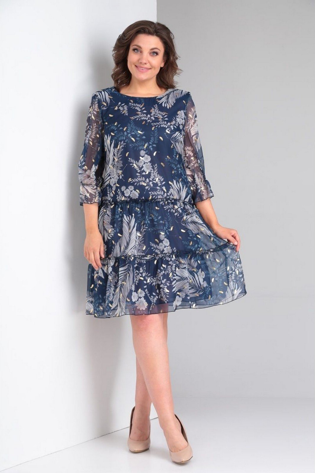 Платье 1-013 синие цветы POCHERK купить в интернет магазине Велесмода